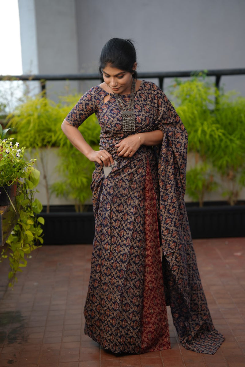 Admirable 1 Minute Ready To Wear Navy Blue Mul Cotton Digital Printed ...