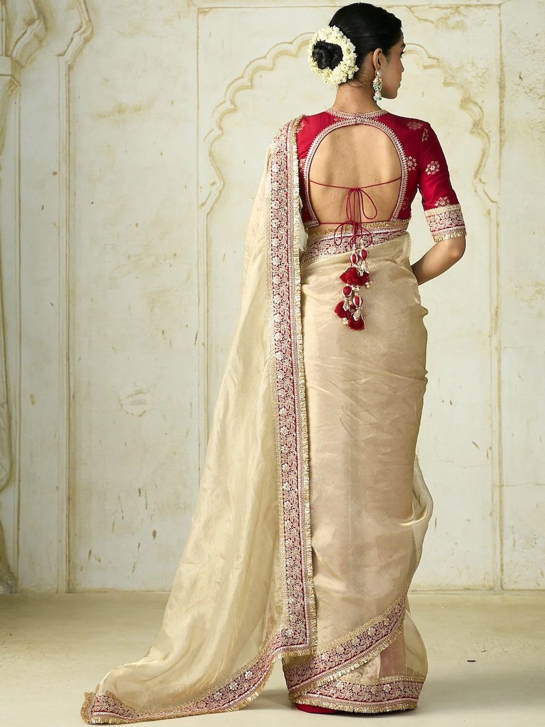 Seraglio Beige Embroidery Work Tweel Net Silk Saree With Divine Blouse ...