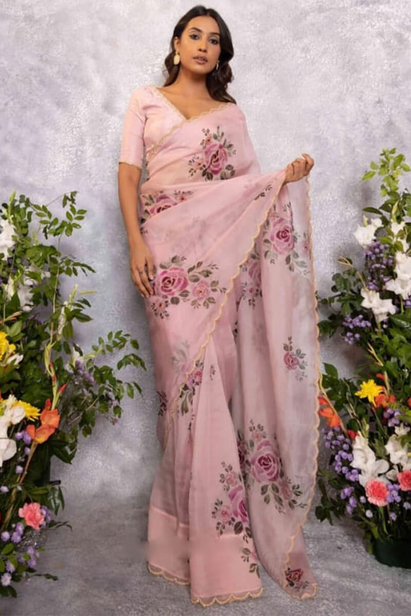 Precious 1-Minute Ready To Wear Baby Pink Organza Silk Saree – thelotusfab