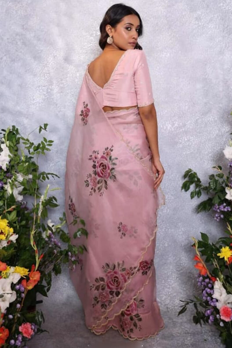 Precious 1-Minute Ready To Wear Baby Pink Organza Silk Saree – thelotusfab