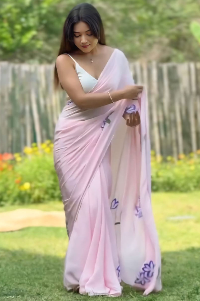Extraordinary 1-Minute Ready To Wear Pink Georgette Saree – thelotusfab