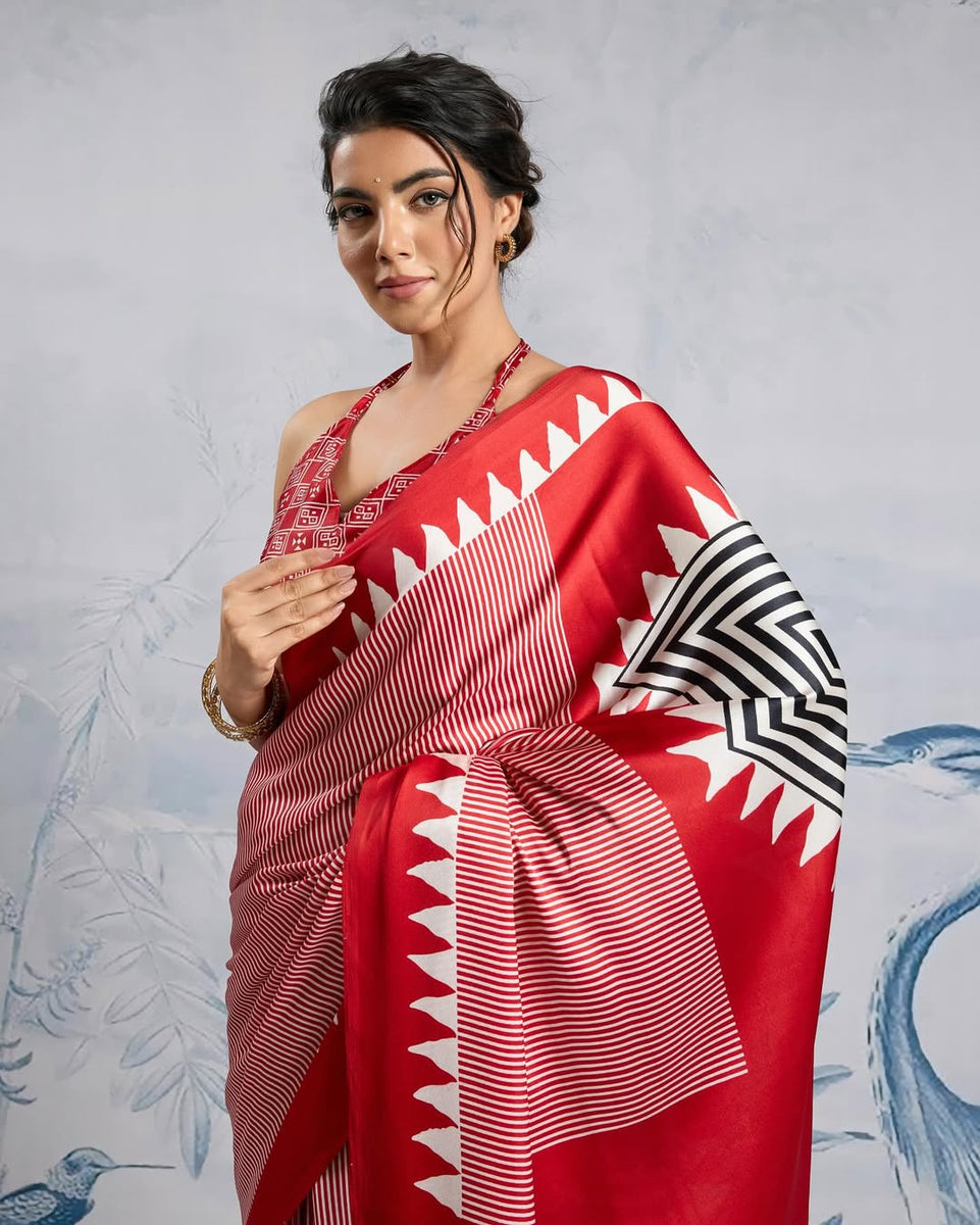 Allure Red 1 Minute Ready To Wear Digital Printed Crape Silk Saree ...