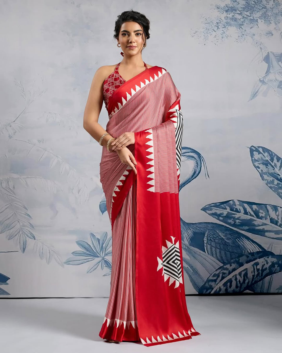 Allure Red 1 Minute Ready To Wear Digital Printed Crape Silk Saree ...